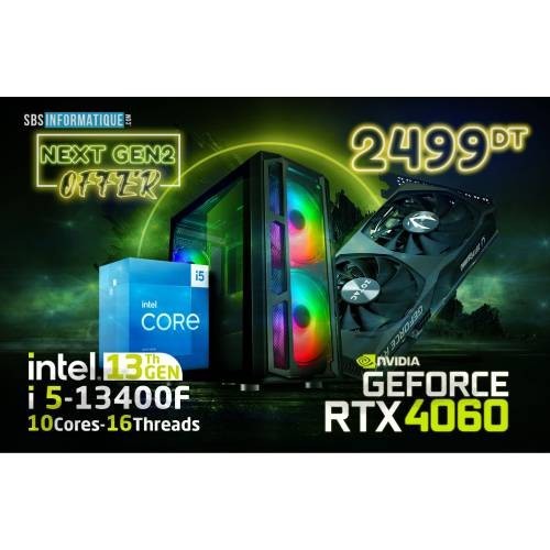 PC Gamer - Intel I5-13400F - RTX 4060 - 16Gb - 500 Gb - V2 | Tunisie