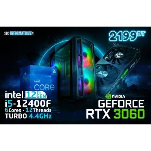 PC Gamer - Intel I5-12400F - RTX 3060 12Gb - 16Gb - 500 Gb - V2 | Tunisie