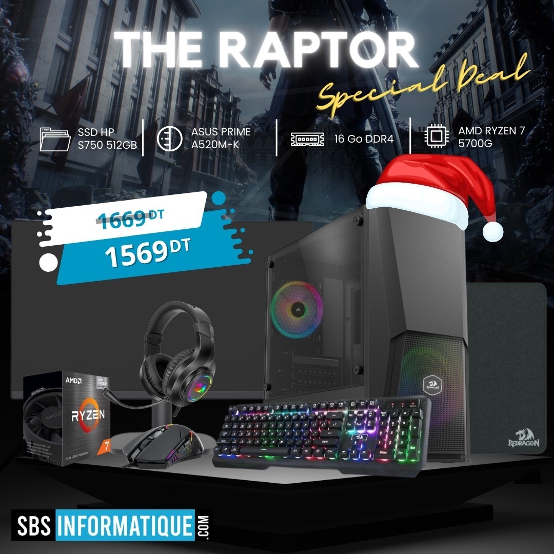 PC Gamer HOLIDAY RAPTOR PACK - Ryzen 7 5700G - 16Gb - 512 Gb | Tunisie