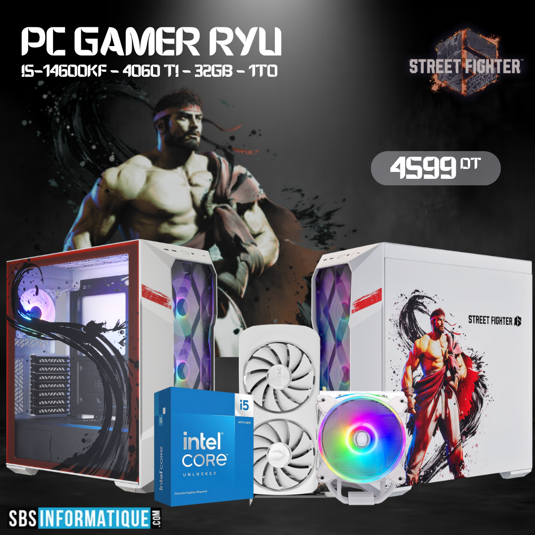 PC Gamer RYU - i5-14600KF - 4060 Ti - 32Gb - 1To | Tunisie