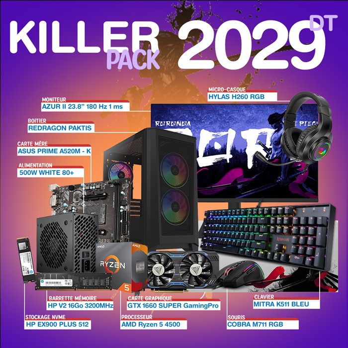 PC Gamer KILLER PACK - Ryzen 5 4500 - GTX 1660 TI - 16Gb - 512 Gb - BLACK | Tunisie
