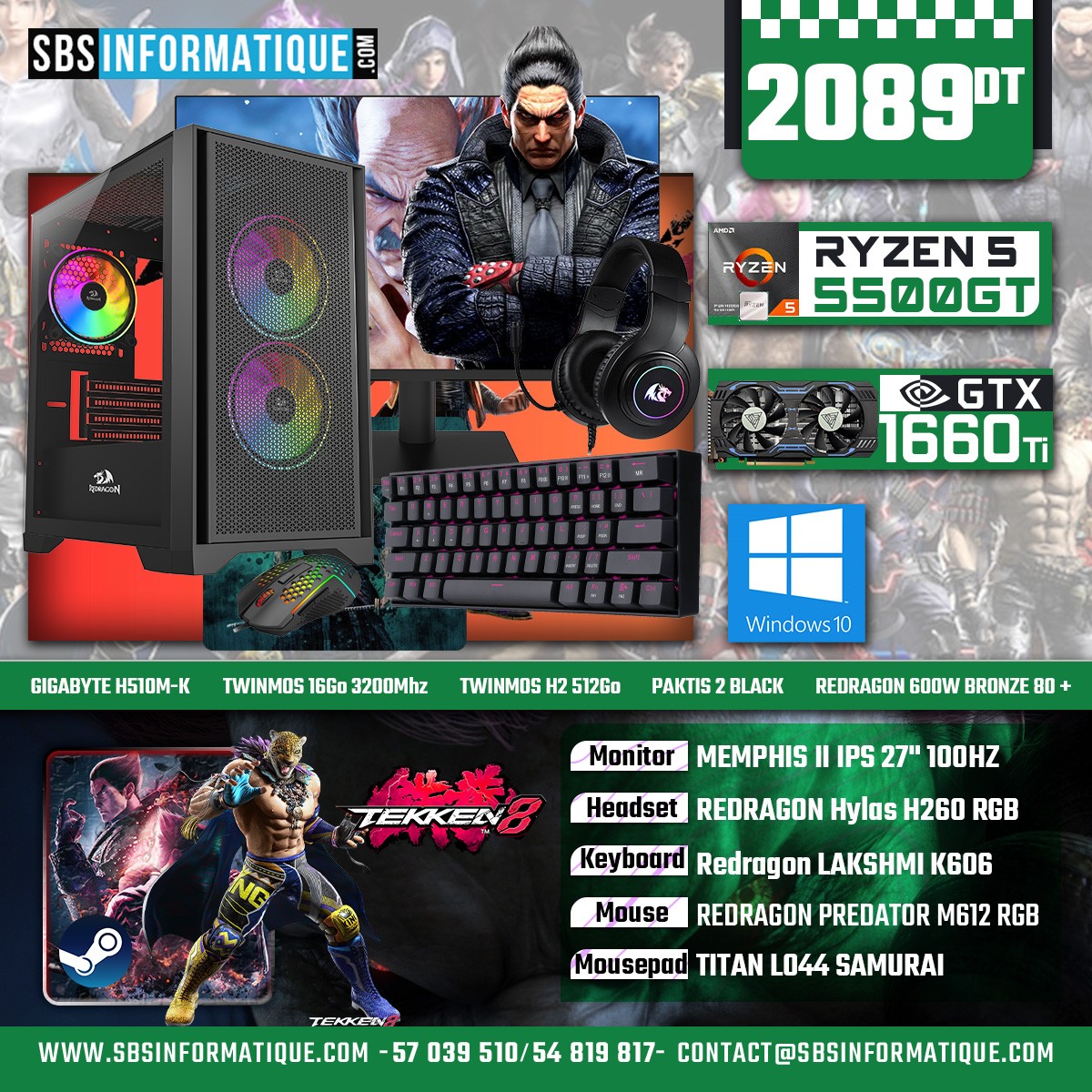 PC Gamer TEKKEN PACK - Ryzen 5 - 5500GT - GTX 1660TI - 16Go - 512Go ...